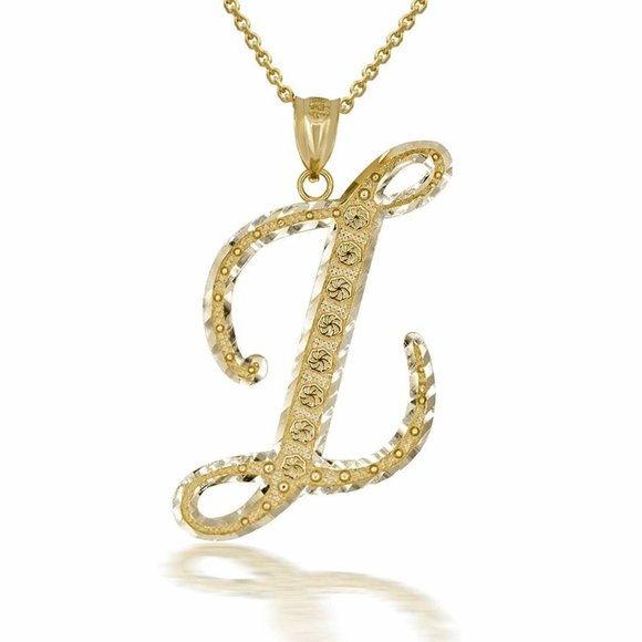 Element Shine | Jewelry | K Solid Gold Cursive Initial Letter Z Pendant ...